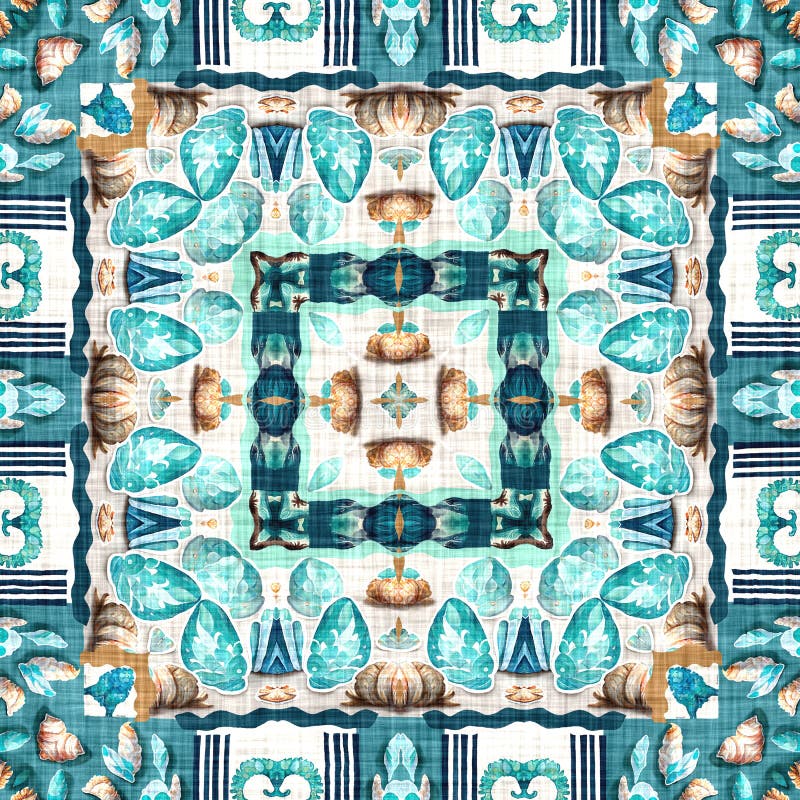 Teal Beach House Coastal Style Patchwork Pattern Tile. Modern Nantucket ...