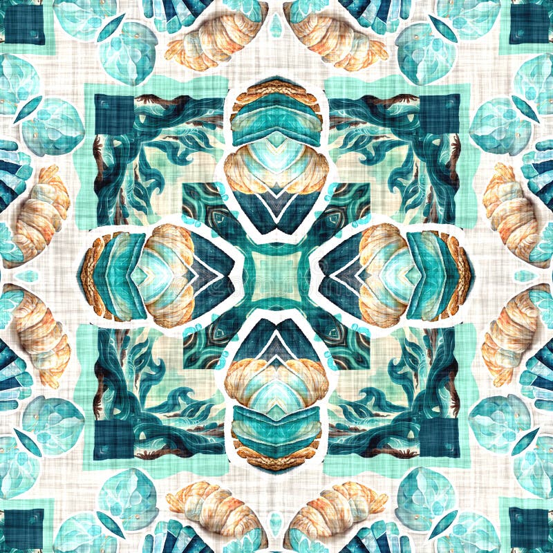 Teal Beach House Coastal Style Patchwork Pattern Tile. Modern Nantucket ...