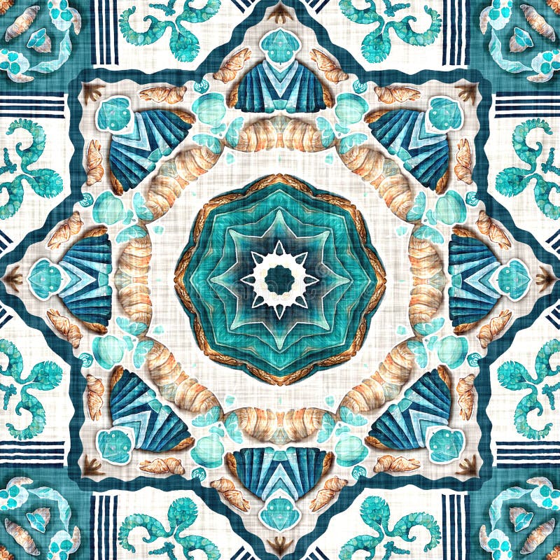 Teal Beach House Coastal Style Patchwork Pattern Tile. Modern Nantucket ...