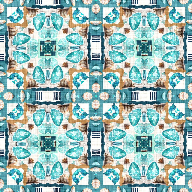 Teal Beach House Coastal Style Patchwork Pattern Tile. Modern Nantucket ...