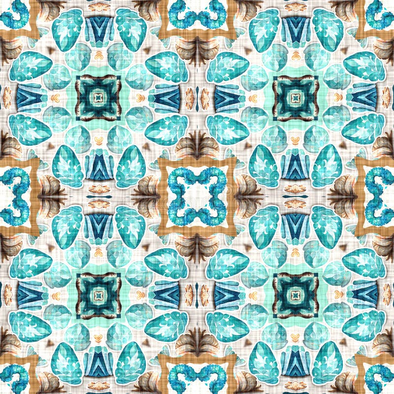 Teal Beach House Coastal Style Patchwork Pattern Tile. Modern Nantucket ...