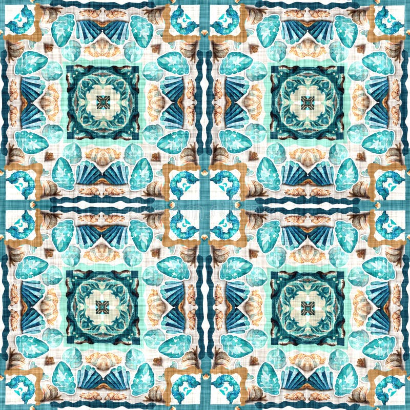 Teal Beach House Coastal Style Patchwork Pattern Tile. Modern Nantucket ...