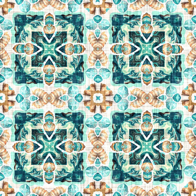 Teal Beach House Coastal Style Patchwork Pattern Tile. Modern Nantucket ...