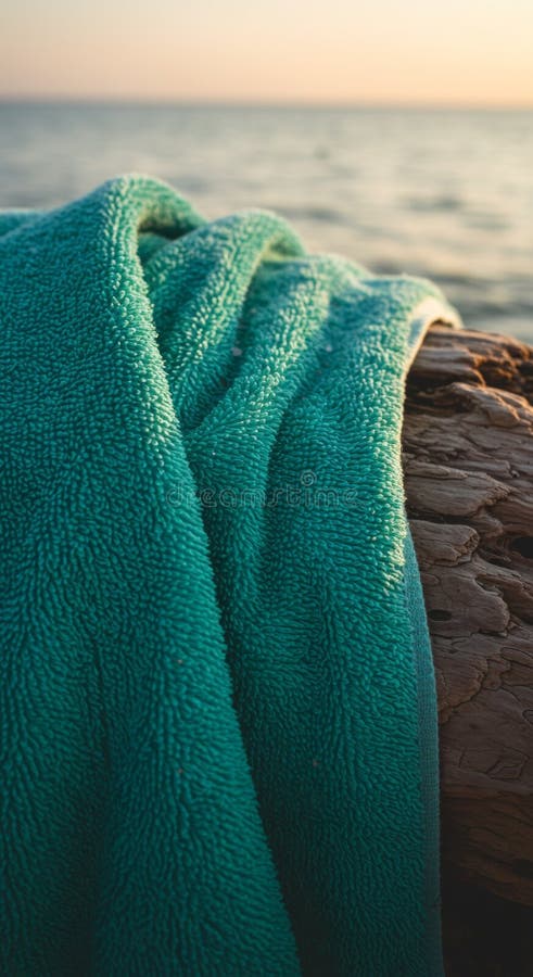 Teal Beach Towel on a Rock Near the Ocean Stock Illustration ...