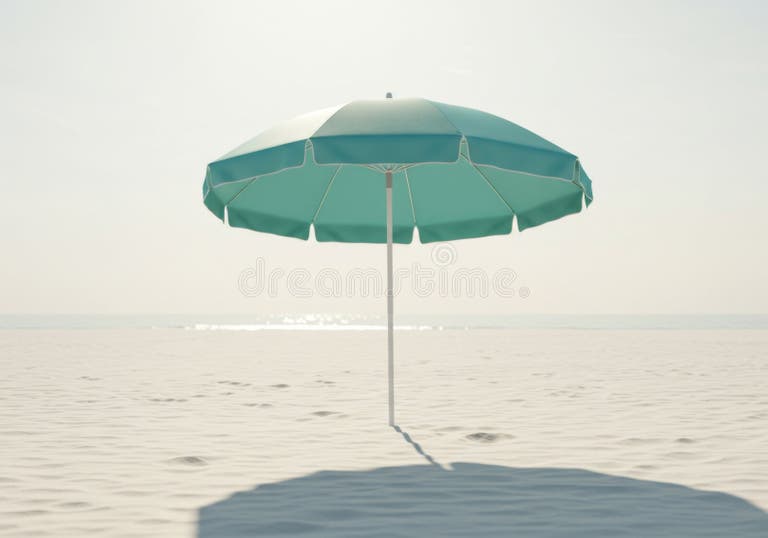 Teal Beach Umbrella on Sandy Shore Under Bright Sunlight Stock ...