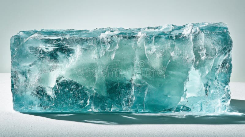 A Teal Block of Ice Rests on a White Surface Stock Illustration ...