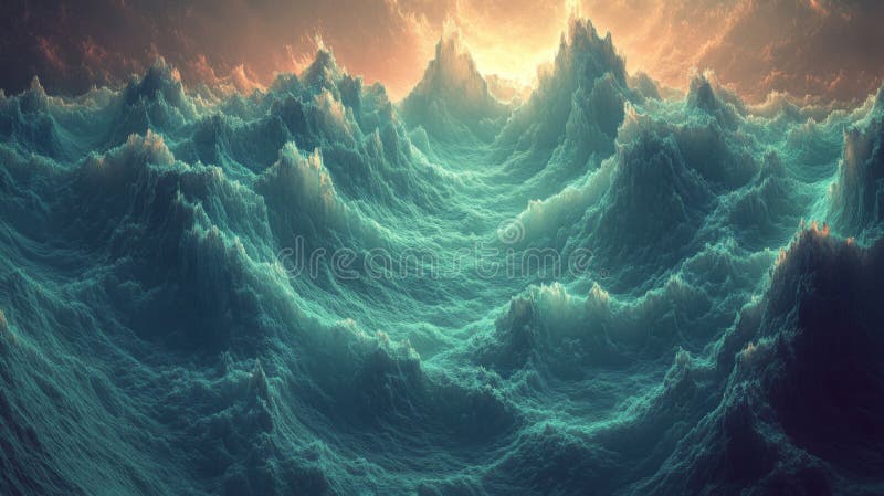 Teal and Blue Abstract Ocean Waves Digital Art Stock Illustration ...
