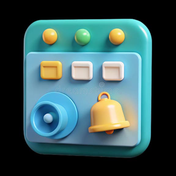 Teal Blue Interface with Yellow and White Buttons and a Bell Image ...
