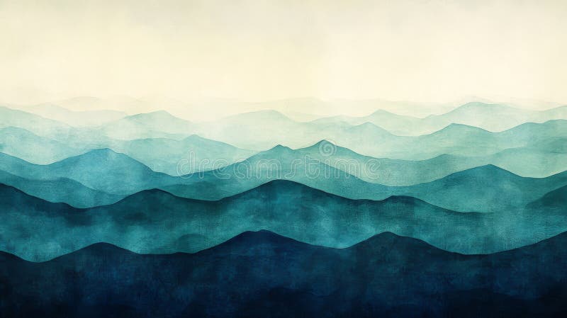 Teal Blue Watercolor Mountains Landscape Stock Illustration ...