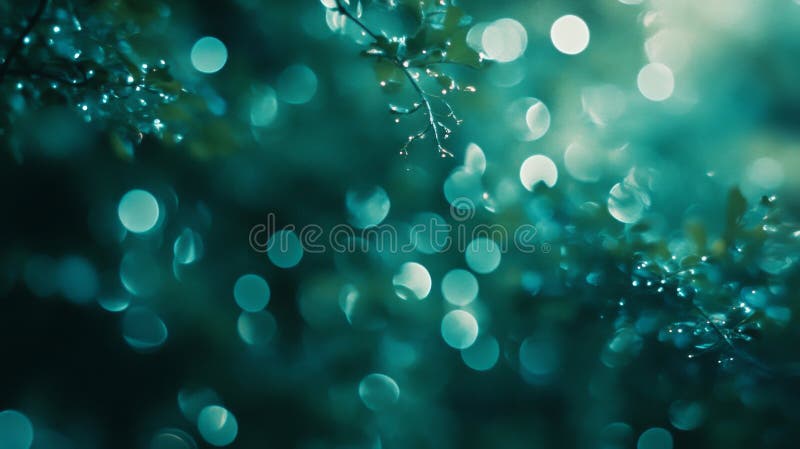 Teal Bokeh Background with Dewy Branches Stock Illustration ...