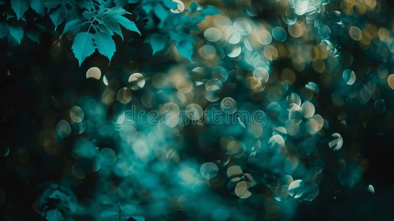 Teal Bokeh Background with Leaves, Dreamy Abstract Nature Stock ...