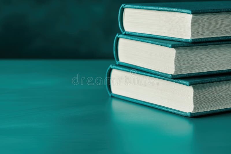 Teal Books Stacked on Teal Surface. Study Materials Resting on Desk ...