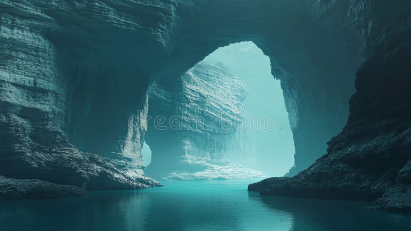 Teal Cave Entrance with Calm Water Stock Illustration - Illustration of ...