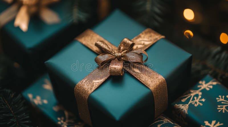 Teal Christmas Presents with Gold Ribbons Stock Illustration ...
