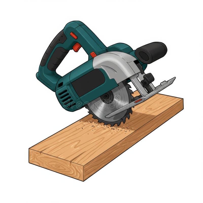 Teal Circular Saw Cutting Wood Stock Illustration - Illustration of ...