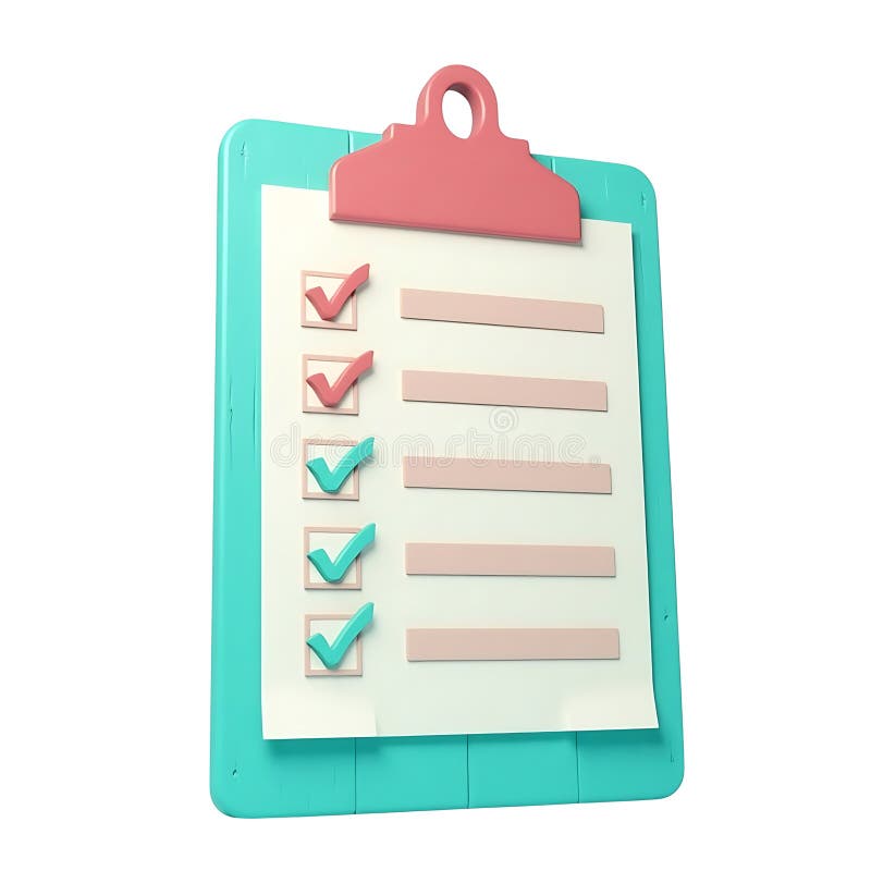 Teal Clipboard Checklist Tasks Done 3D Render Stock Illustration ...