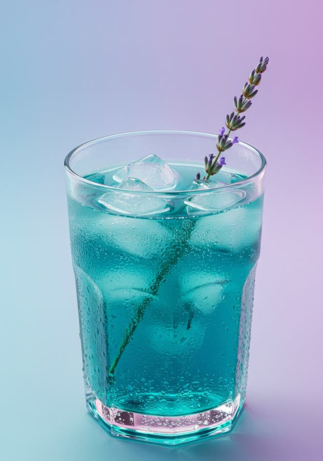 Teal Cocktail with Lavender and Ice Cubes Stock Illustration ...