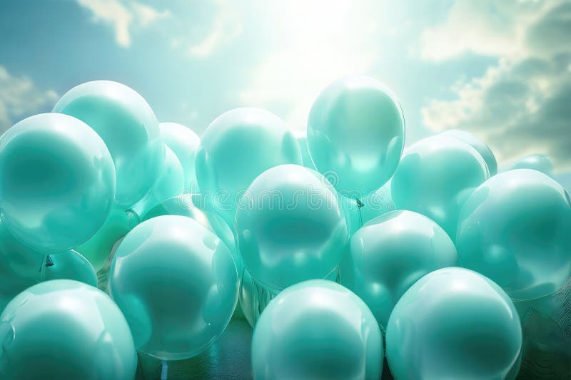 Teal colored air balloons stock photo. Image of leisure - 330152252