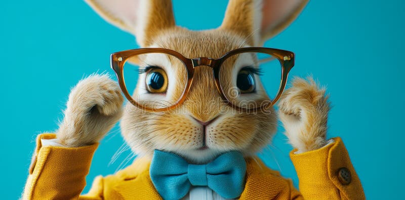 In a Teal-colored Studio, an Anthropomorphic Rabbit is Depicted Wearing ...