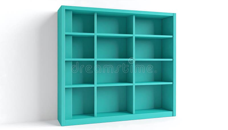 A Teal-colored, Twelve-compartment Shelving Unit is Shown Against a ...