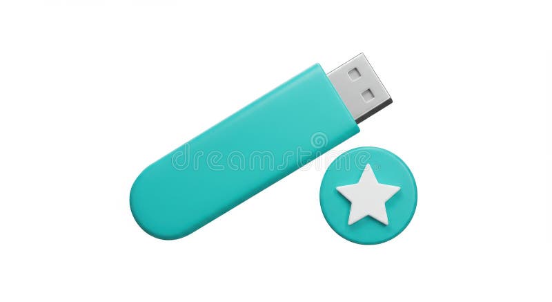 Teal USB Drive with Star stock illustration. Illustration of blue ...