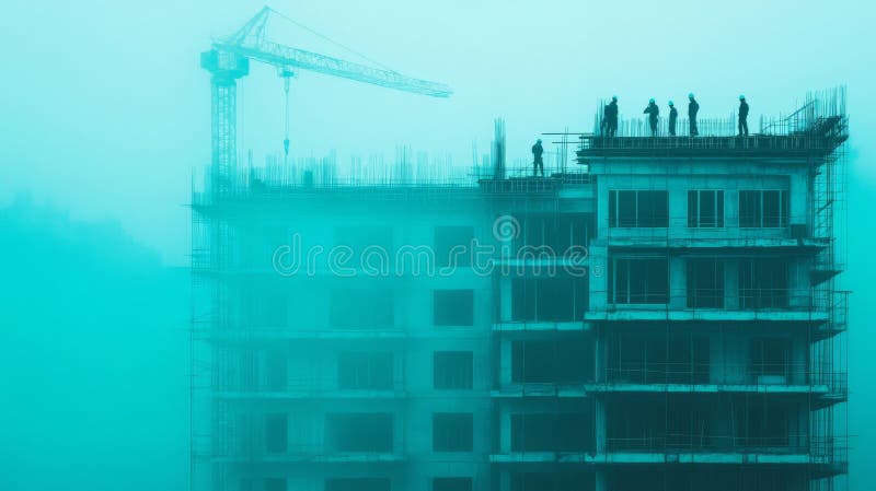 Teal Construction Site in Fog Stock Illustration - Illustration of ...