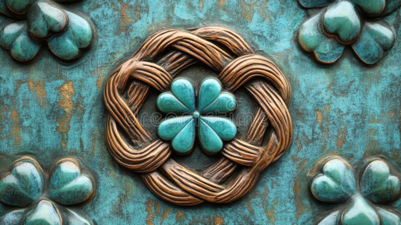 Teal and Copper Metal Texture with Celtic Knot and Four-Leaf Clover ...