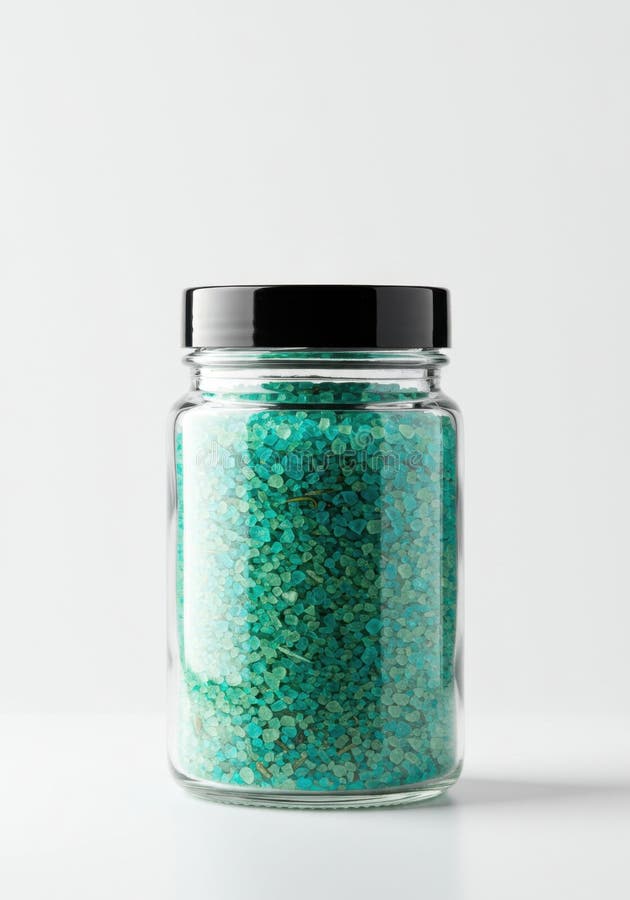 Teal Crystal Salt in Glass Jar on White Background Stock Illustration ...