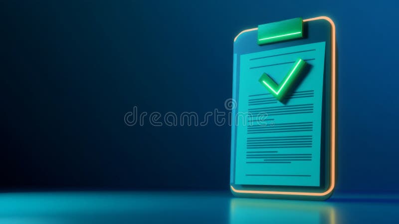 Teal 3D Render of Checklist with Glowing Checkmark Stock Illustration ...