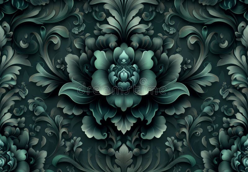 Teal Damask Pattern Background Featuring Elegant Floral Texture ...