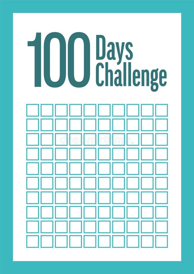 Teal 100 Days Challenge Tracker Template Ready for Print Stock Vector ...
