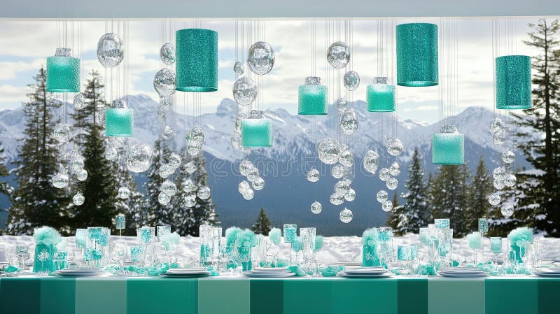 Teal Decor, Mountain View, Winter Wedding, Table Setting, Event Design ...