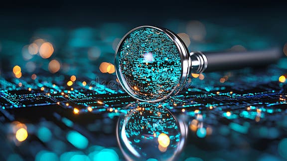 Teal Digital Data Under Magnifying Glass Abstract Tech Background Stock ...