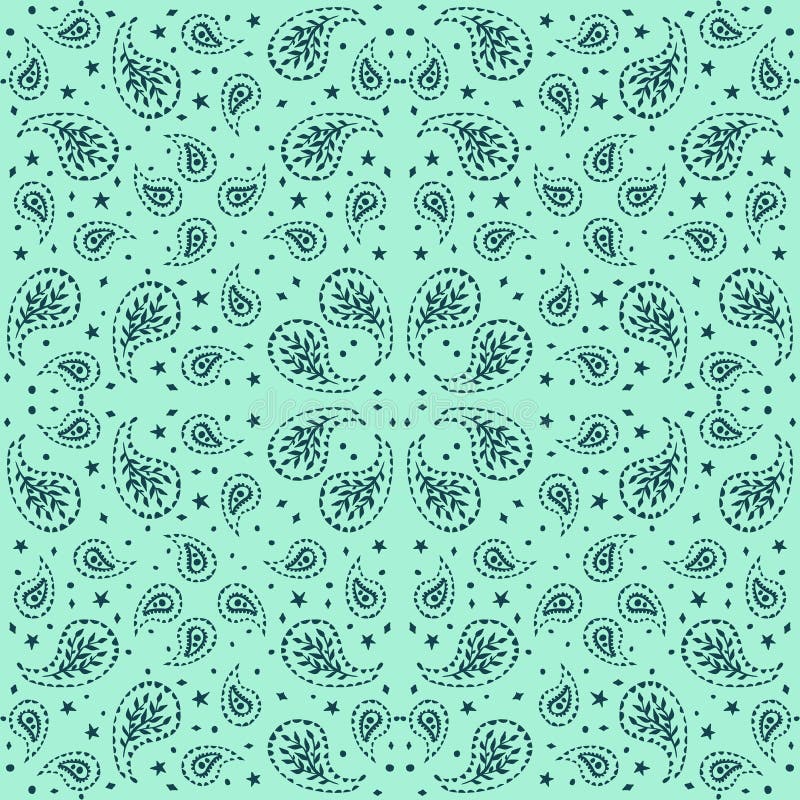 Teal Eamless Pattern with Celestial and Paisley Motifs. Stars and ...