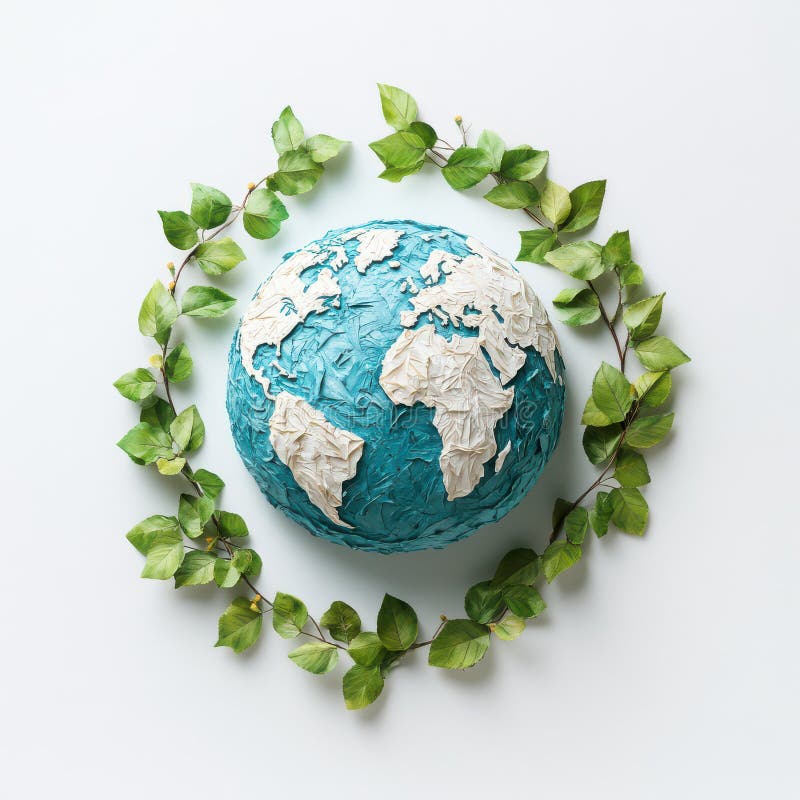 Teal Earth Globe Surrounded by Green Leaves Eco Concept Isolated on a ...