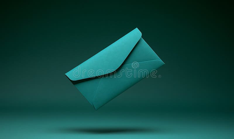 Teal Envelope Floats, Dark Background, Communication Concept, Website ...