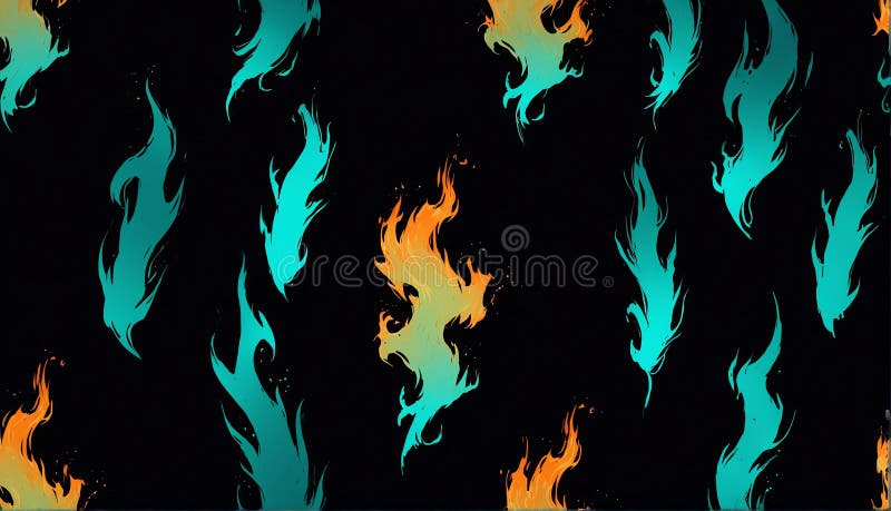 Teal Fire Flames Effect on Plain Black Ai Generated Stock Illustration ...