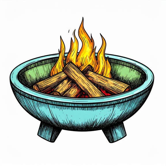 Teal Fire Pit with Burning Wood Illustration Stock Photo - Illustration ...