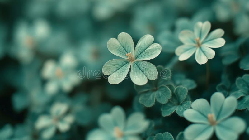 Teal Flowers Bloom in Soft Focus Garden Stock Illustration ...