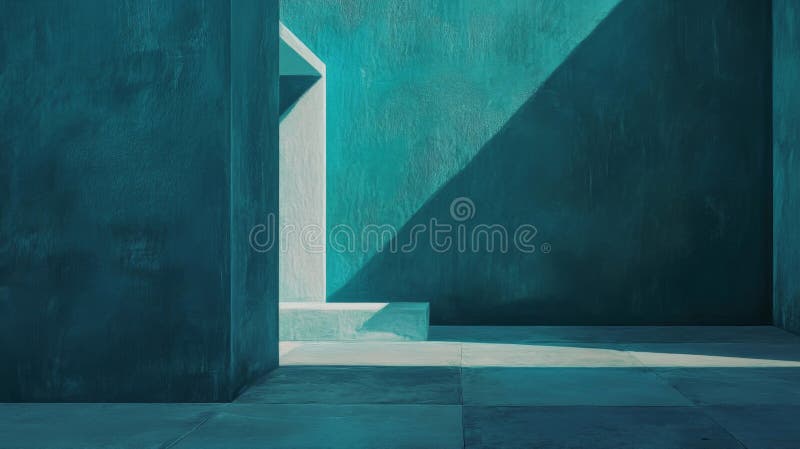 Teal Geometric Architecture with Light and Shadow Stock Illustration ...