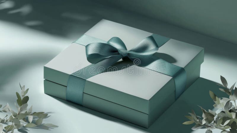 Teal Gift Box with Decorative Ribbon and Bow Stock Illustration ...