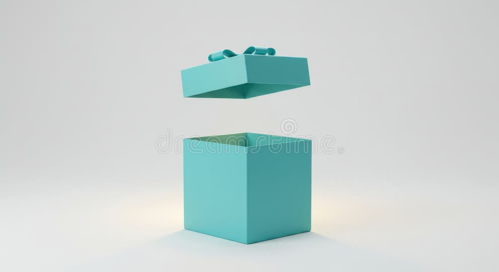 Teal Gift Box with Floating Lid and Bow on Minimalist Background Stock ...