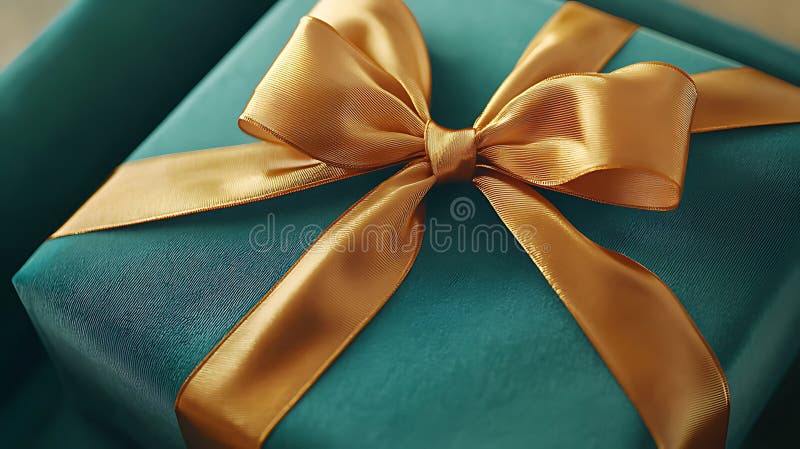 Teal Gift Box with Gold Ribbon and Bow Stock Illustration ...