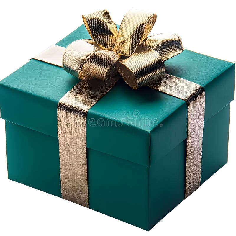 Teal Gift Box with Gold Ribbon Stock Photo - Illustration of isolated ...