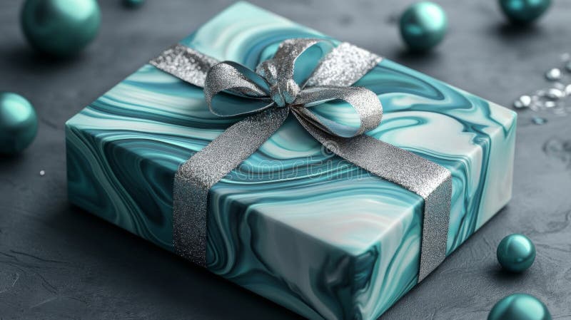 Teal Gift Box with Silver Glitter Bow Stock Illustration - Illustration ...