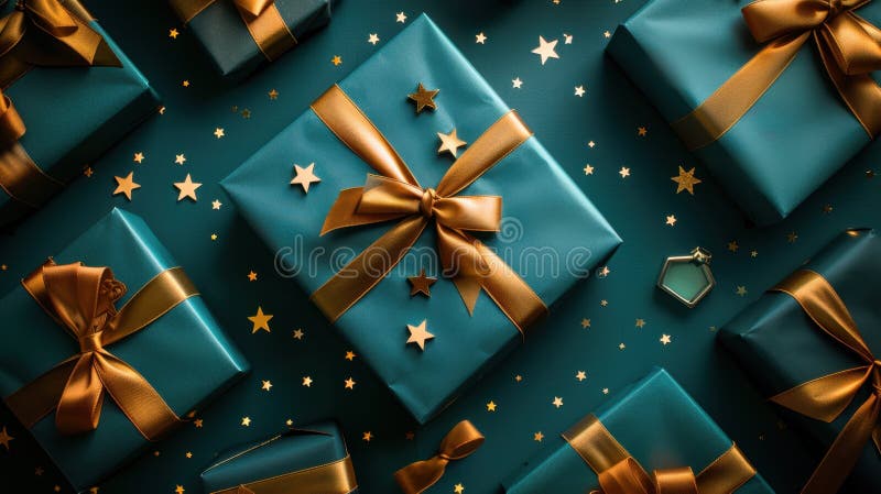 The Teal Gift Boxes. AI Generated Stock Photo - Image of paper ...