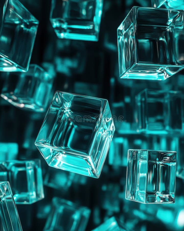 Teal Glass Cubes Falling Dark Background Stock Illustration ...
