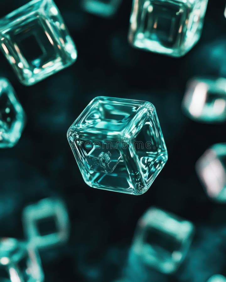 Teal Glass Cubes Falling Dark Background Stock Illustration ...
