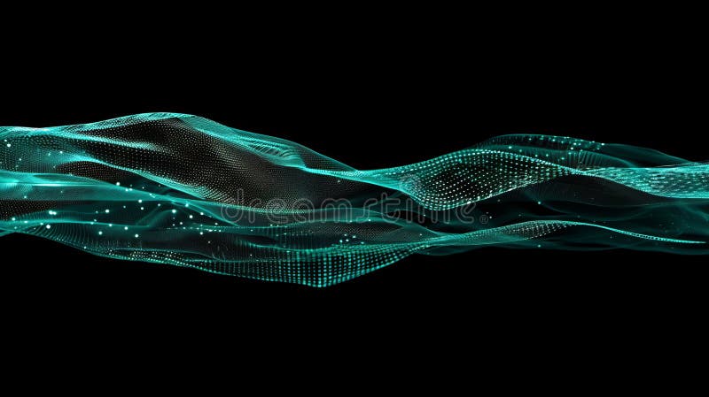 Teal Glowing Digital Wave on Black Background, Abstract Technology ...