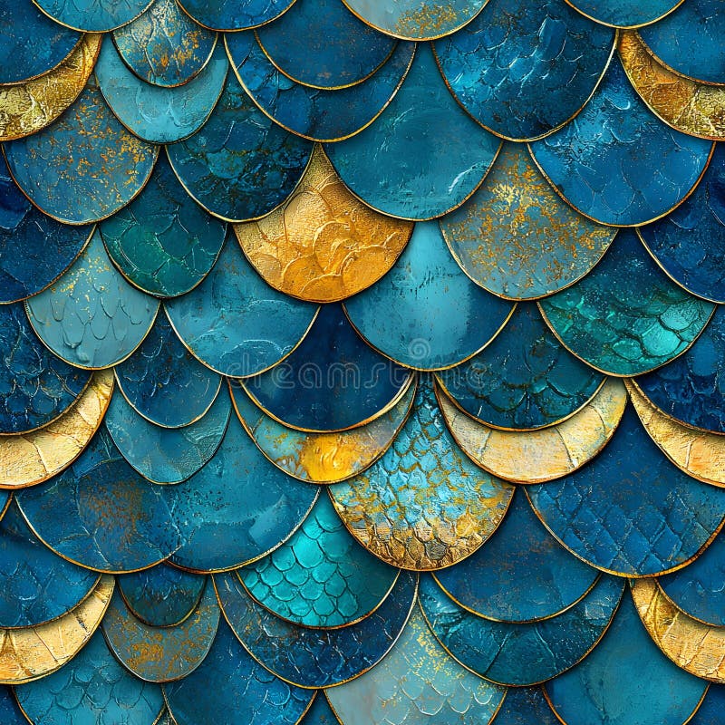 Teal and Gold Fish Scales Pattern. AI Generated Stock Illustration ...
